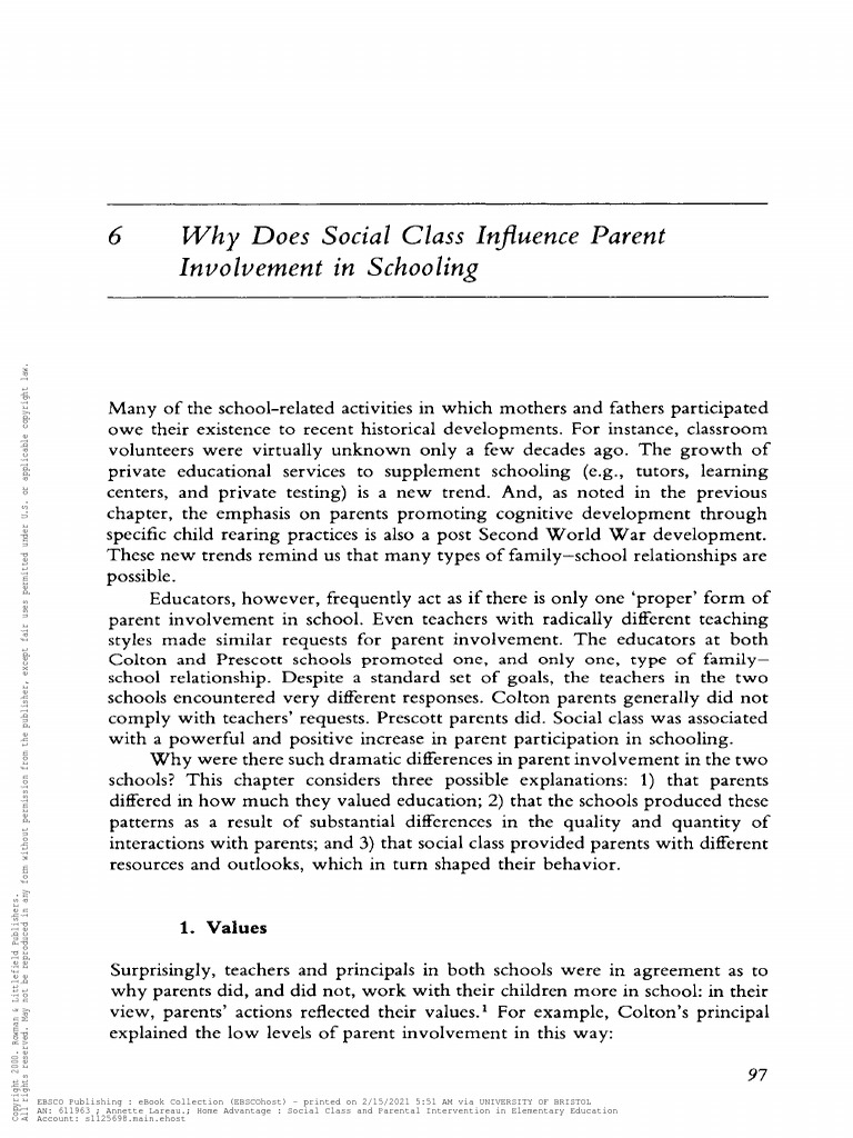 6 Why Does Social Class Influence Parent Involvement in Schooling | PDF ...
