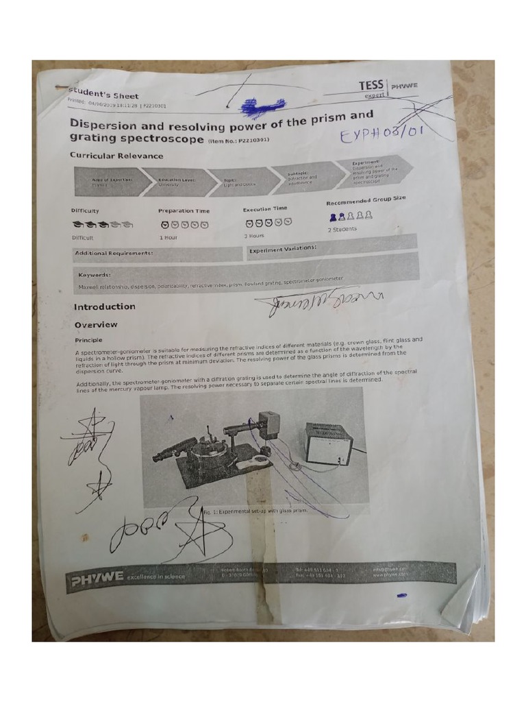 Dispersion and Resolving Power of Prism and Grating Spectroscope | PDF
