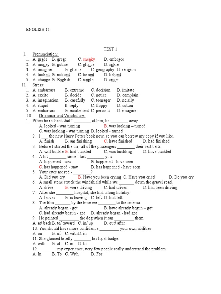 Test 1 Unit 2 English | PDF