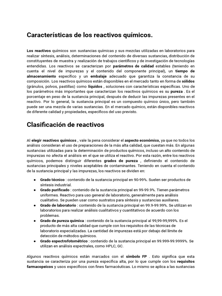 Clasificación y características de reactivos químicos | PDF | Reactivo ...