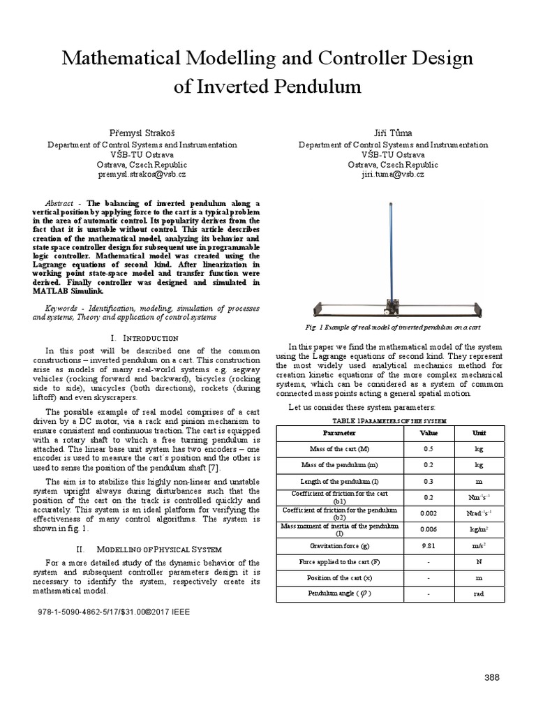 Mathematical Modelling and Controller Design of Inverted Pendulum | PDF | Control Theory ...