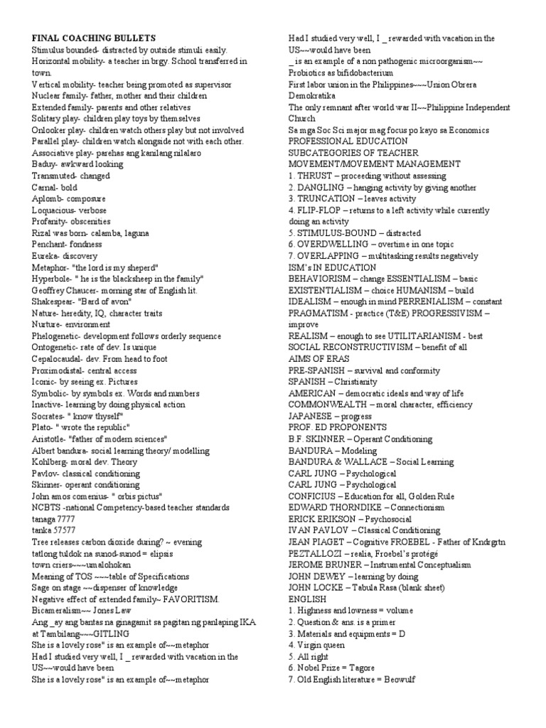 Final Coaching Bullets | PDF