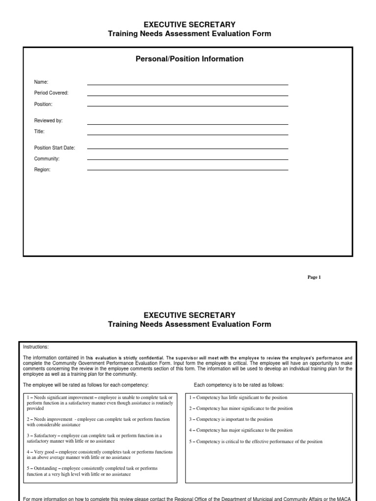 Executive Secretary Training Needs Assessment Evaluation Form ...