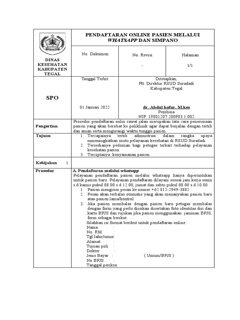 Pendaftaran Online Via Wa Dan Link | PDF