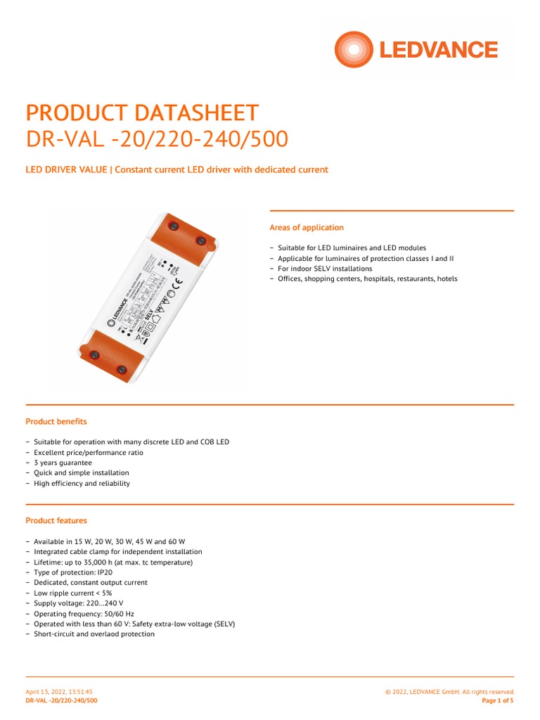 Product Datasheet Product Datasheet DR-VAL - 20/220-240/500 | PDF ...