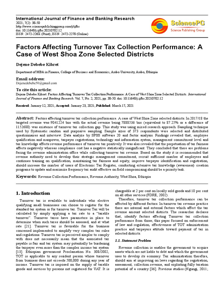 Factors Affecting Turnover Tax Collection Performance: A Case of West ...