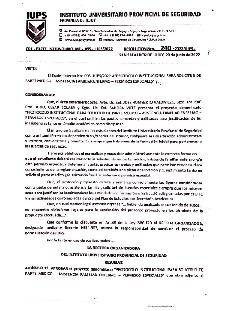 Resol. Nro 240 2022 IUPS | PDF