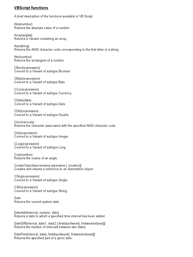 Vbscriptfunctions Pdf String Computer Science Boolean Data Type 9886