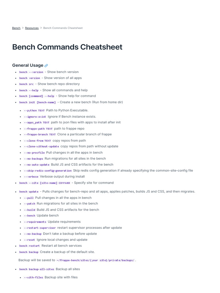 Bench Commands Cheatsheet: General Usage | PDF | Databases | Computer File