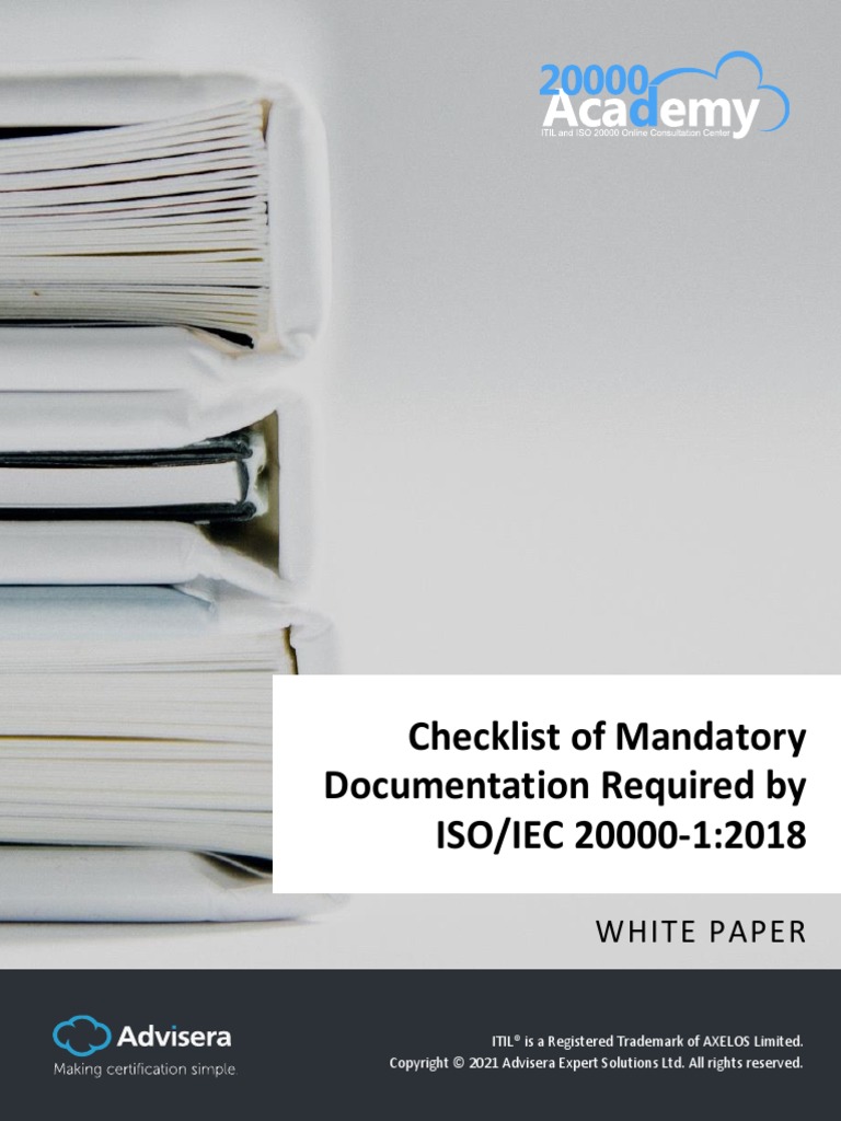 Checklist of Mandatory Documentation Required by ISO/IEC 20000-1:2018 ...