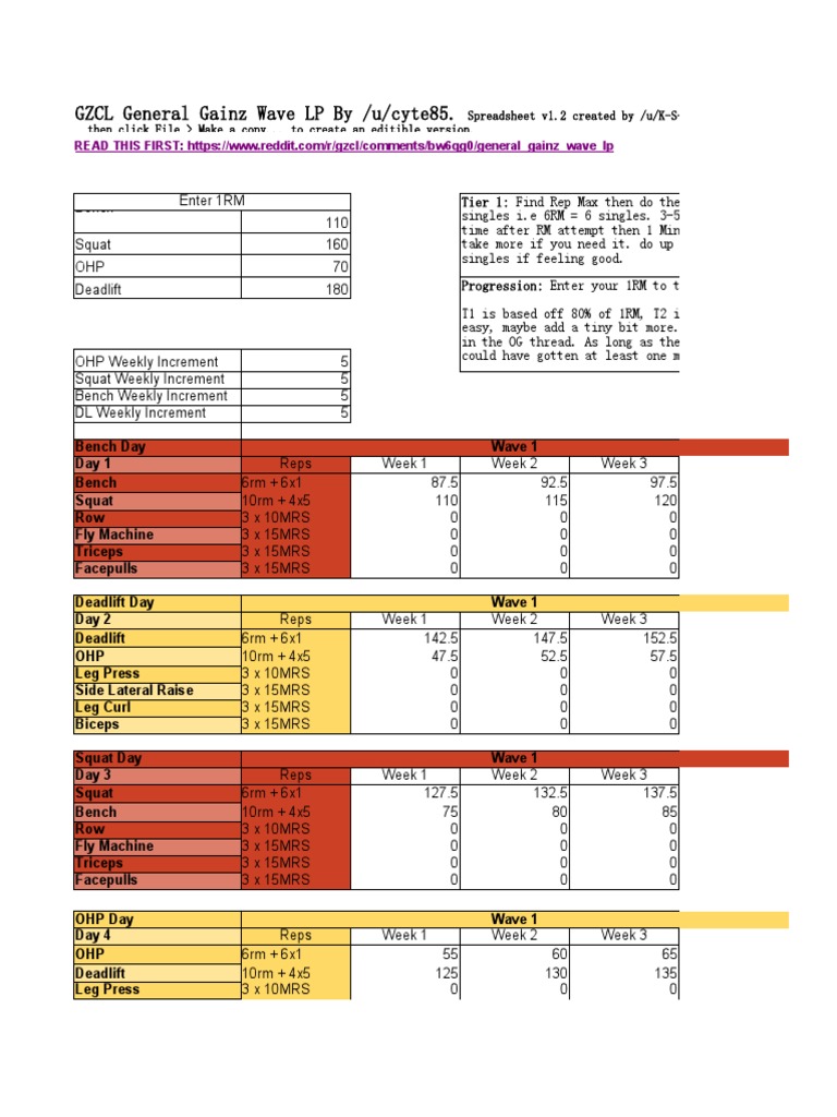GG Wave LP Spreadsheet v1.2 | PDF | Strength Training | Management Of ...