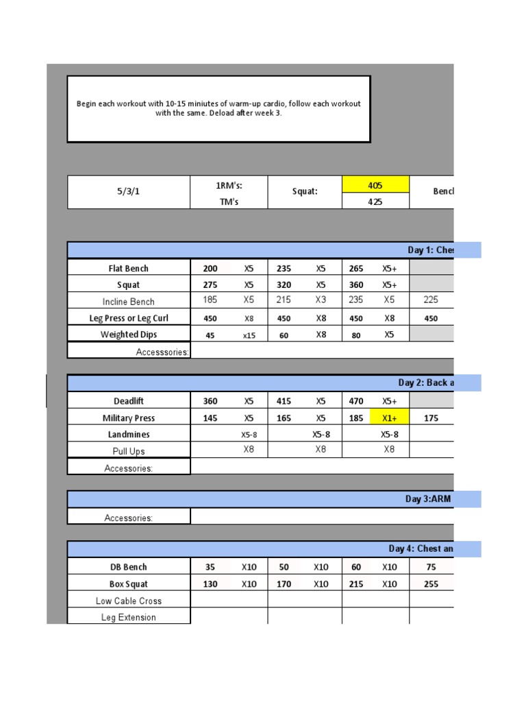 5/3/1 Powerlifting and Hypertrophy Plan | PDF | Limbs (Anatomy) | Human ...