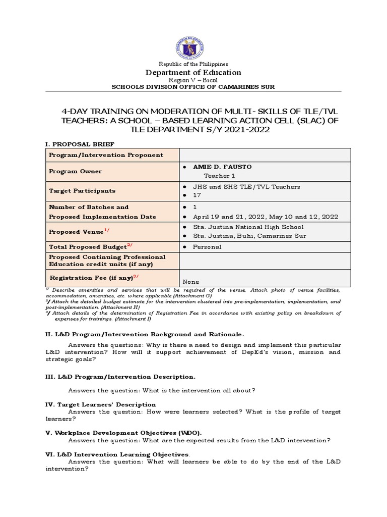 TLE SLAC PROPOSAL FINAL | PDF | Learning | Cognition