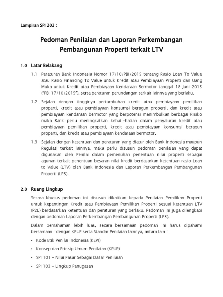 SPI 202L - Penilaian Untuk Tujuan Penjaminan Utang (Lampiran LTV) | PDF