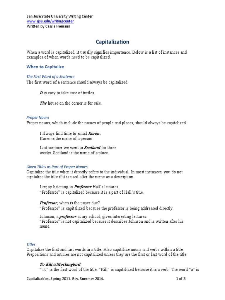 Capitalization: When To Capitalize | Download Free PDF | Noun | Word