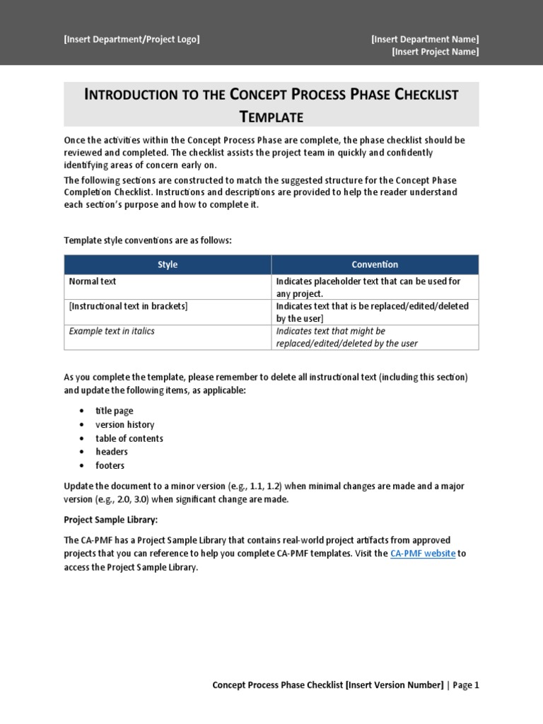 Concept Process Phase Checklist Template With Instructions | PDF ...