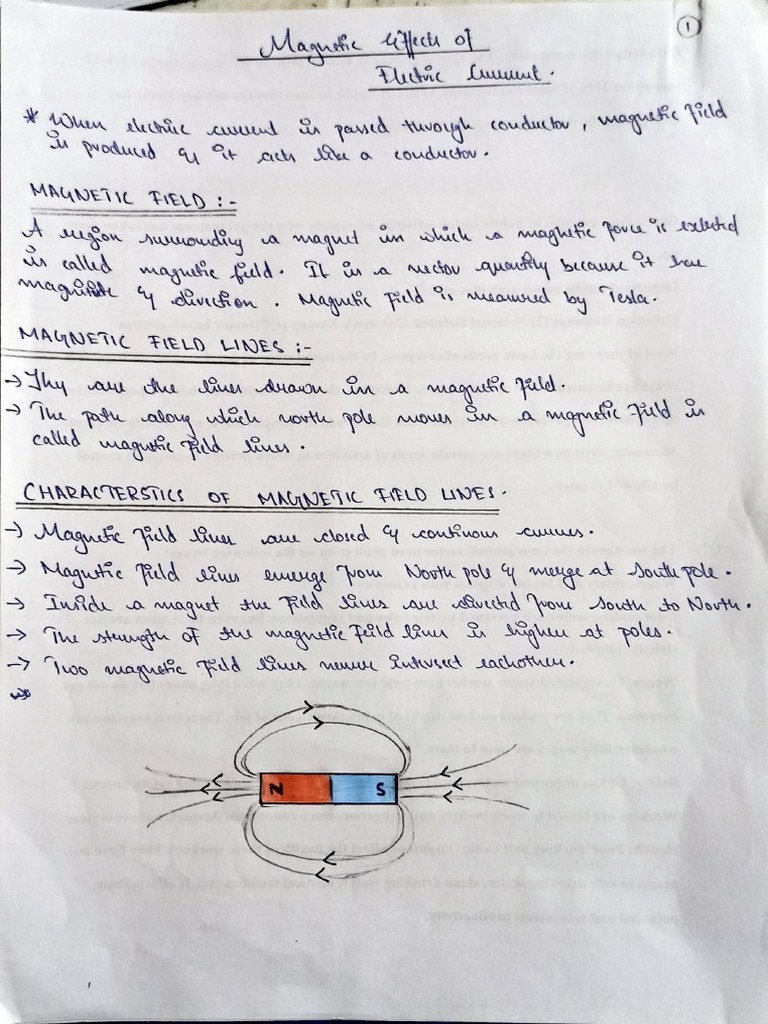 Magnetic Effects of Electric Current Notes Class 10 | PDF