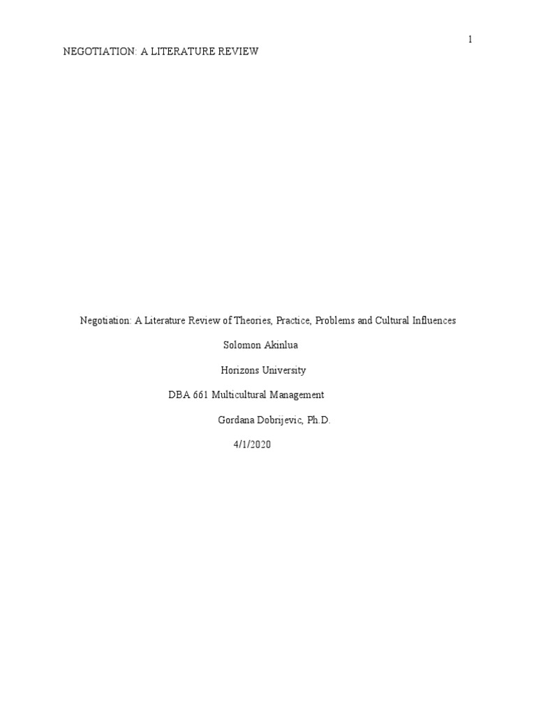 1 Negotiation: A Literature Review | PDF | Negotiation | Rationality