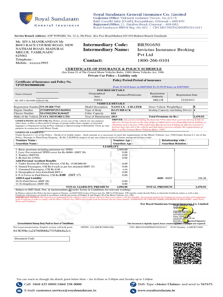 Intermediary Code: Intermediary Name: Contact:: BR501650 Invictus ...