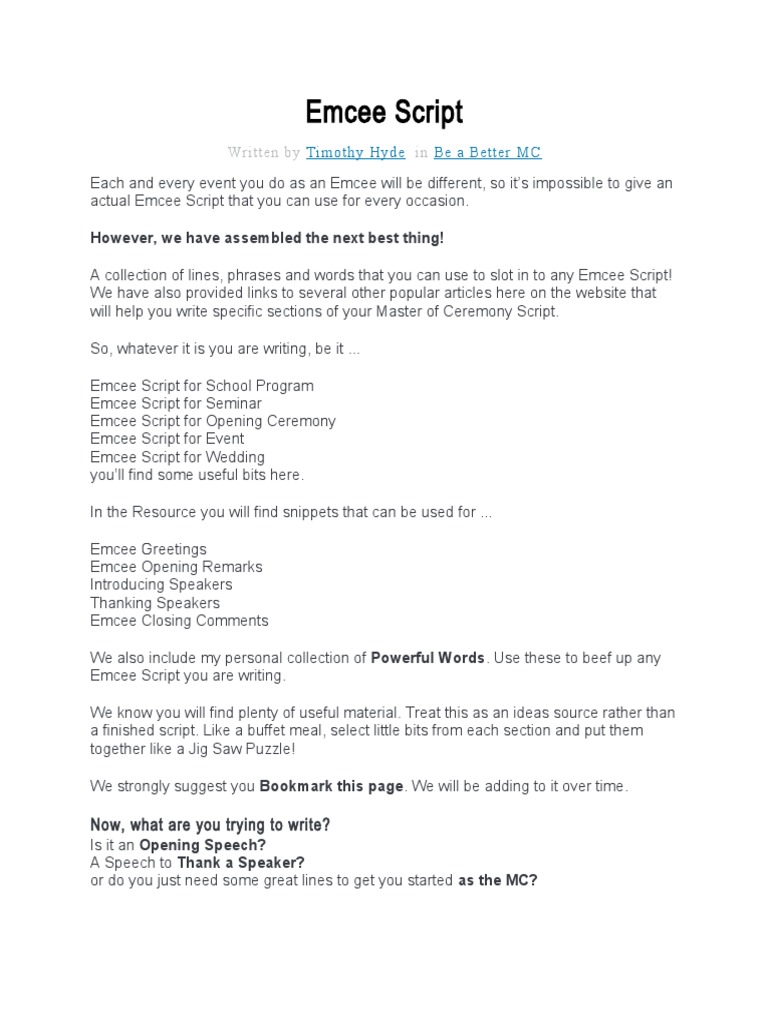SAMPLE Emcee Script | PDF