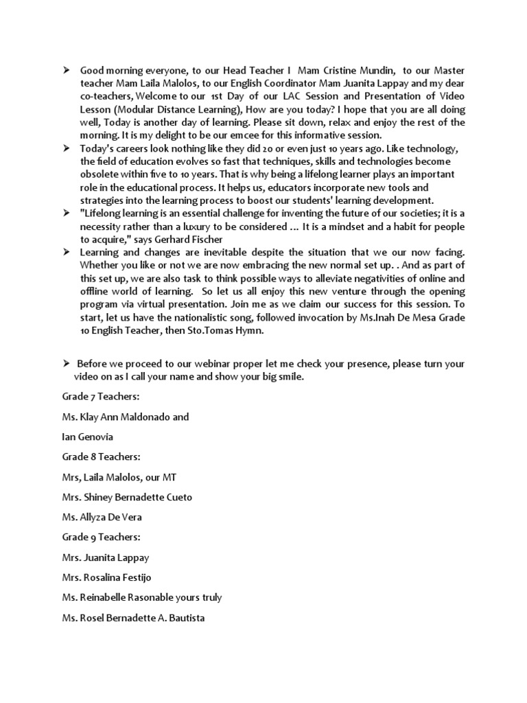 Sample Script For Program | PDF | Learning | Behavior Modification