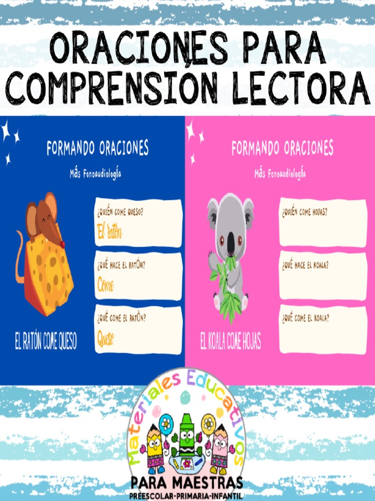 Oraciones para Trabajar Comprensión Lectora Recopilado Por Materiales ...