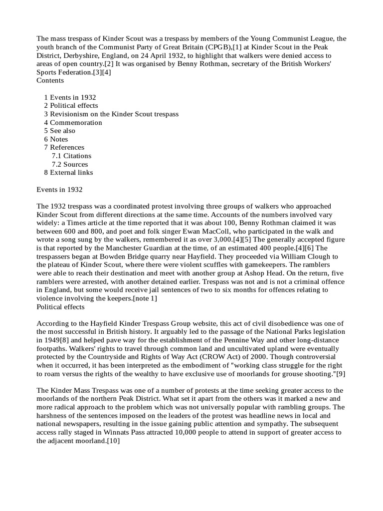 The Mass Trespass of Kinder Scout | PDF