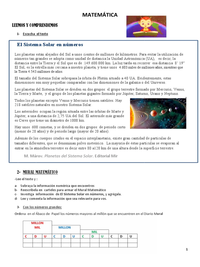 Sistema Solar: Números y Distancias | PDF | Sistema solar | Satélite ...