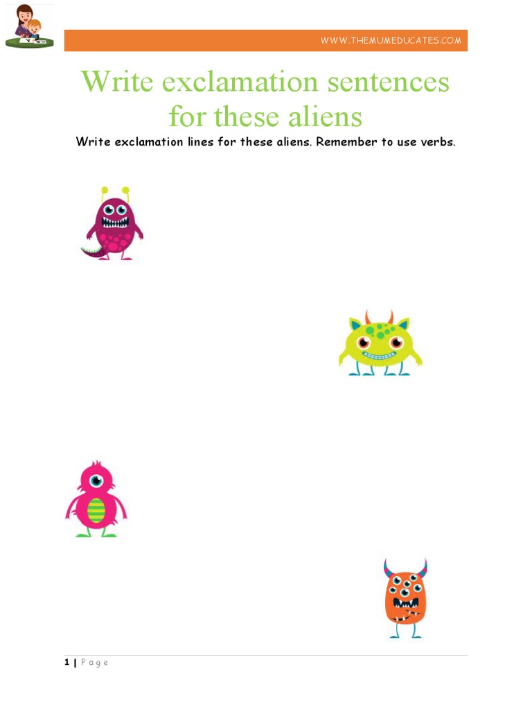 Write Exclamation Lines For These Aliens. Remember To Use Verbs | PDF ...