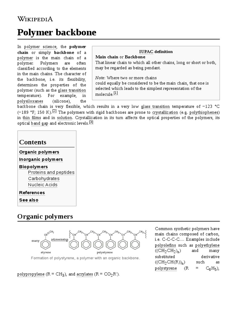 Polymer Backbone: Main Chain or Backbone Chain or Simply Backbone of A ...