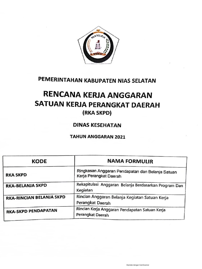 Rencana Kerja Anggaran SKPD Tahun 2021 | PDF