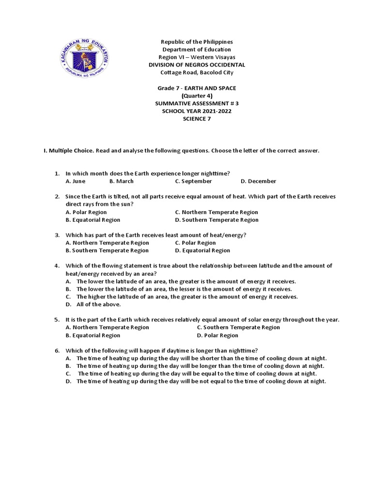 Division of Negros Occidental | PDF | Night | Earth