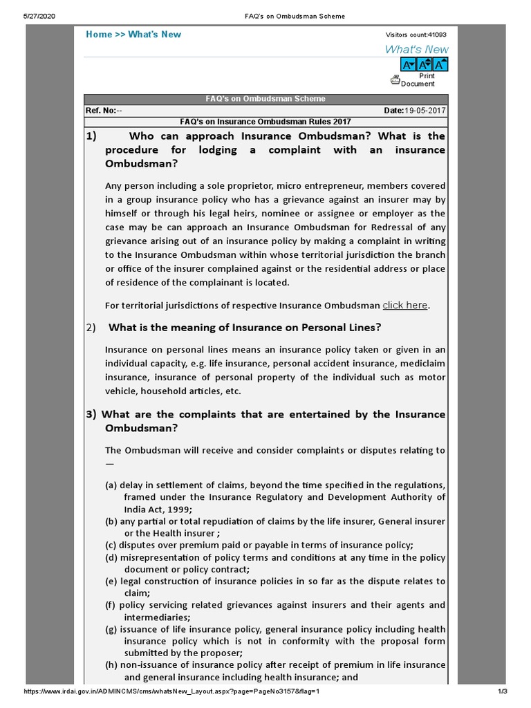 FAQ's On Ombudsman Scheme | PDF | Insurance | Life Insurance