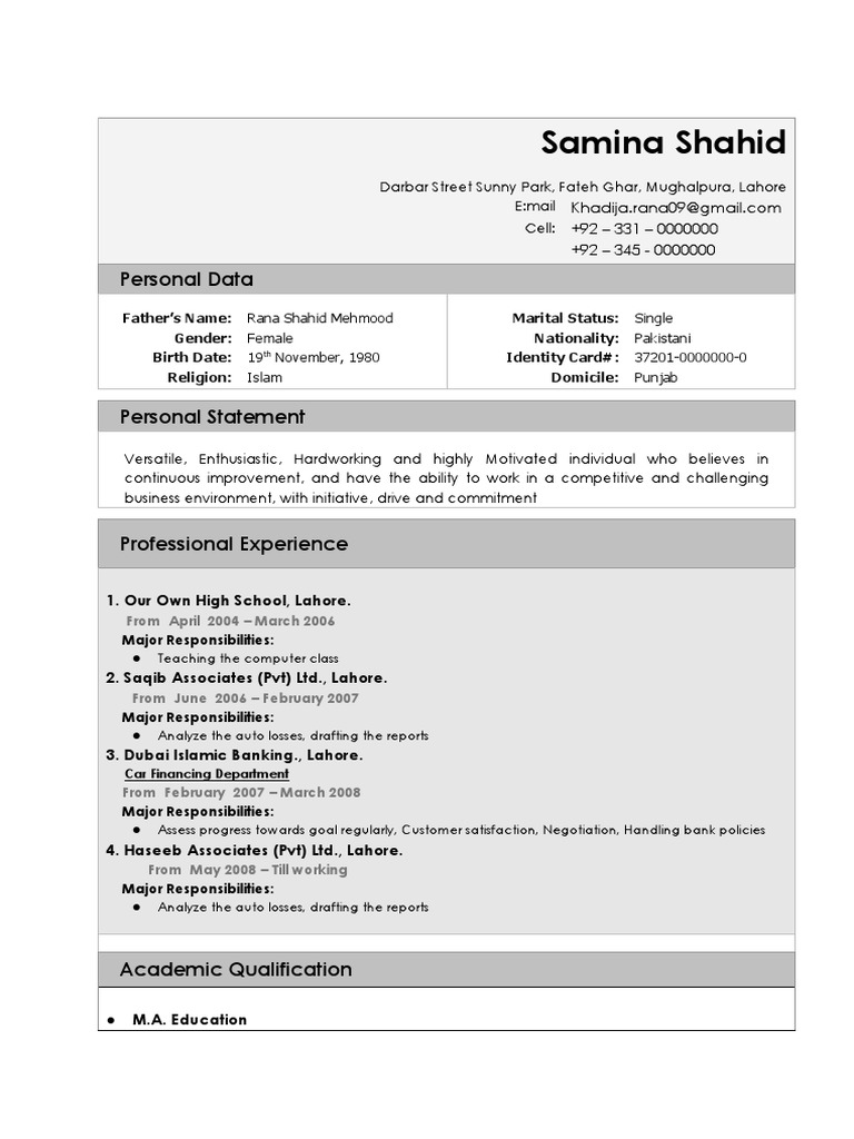 Samina Shahid's resume for career opportunities | PDF | Communication