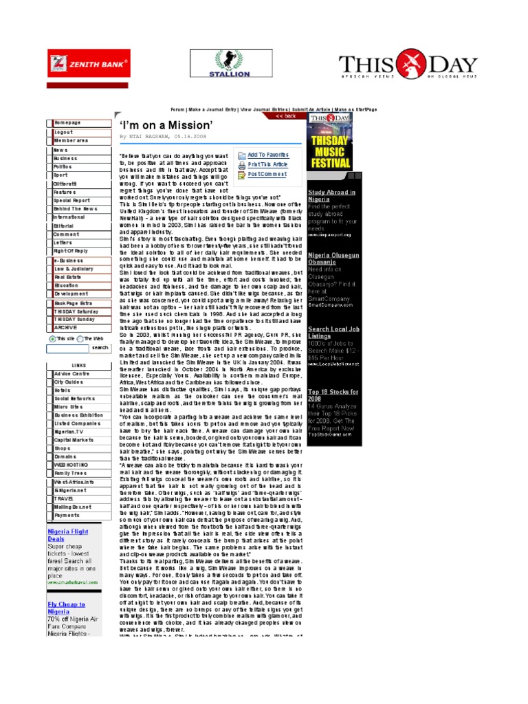 This Day Newspaper (Nigeria) 17 May 2008 | PDF | Wig | Entrepreneurship