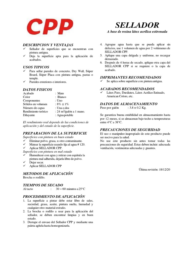 Sellador CPP: Aplicación y Rendimiento | PDF | Pintar | Agua