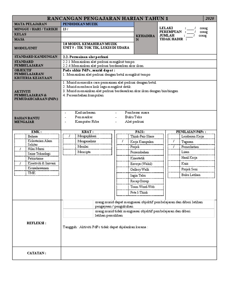 Lembaran Kerja Alat Perkusi Tahun 1 | PDF