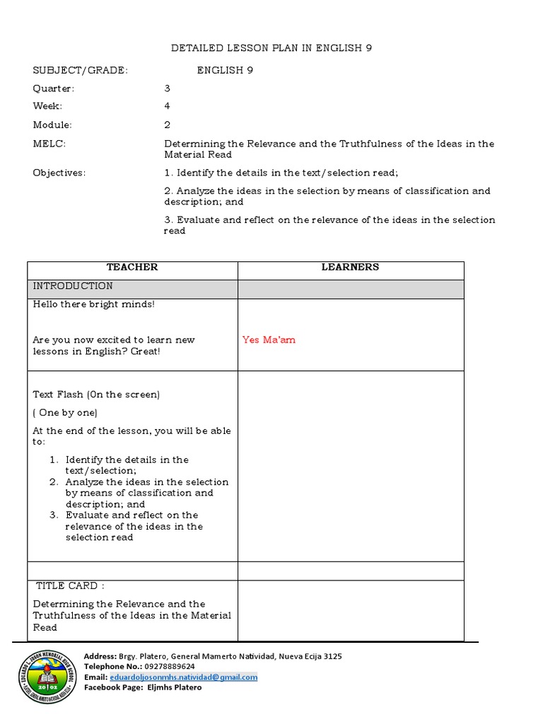 Detailed Lesson Plan | PDF | Input/Output | Lesson Plan