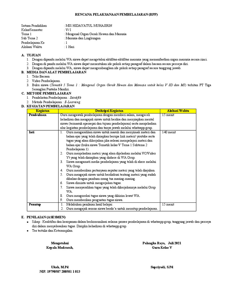 RPP Kelas 5 Tema 1 Sub Tema 2 | PDF