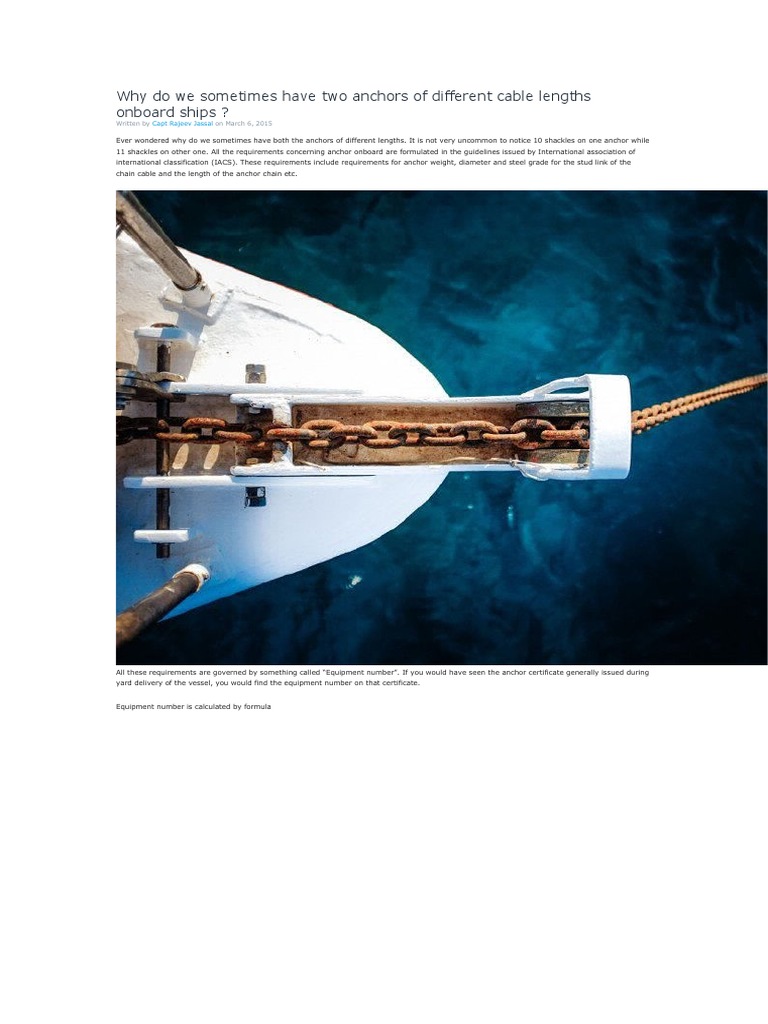 Why Do We Sometimes Have Two Anchors of Different Cable Lengths Onboard ...