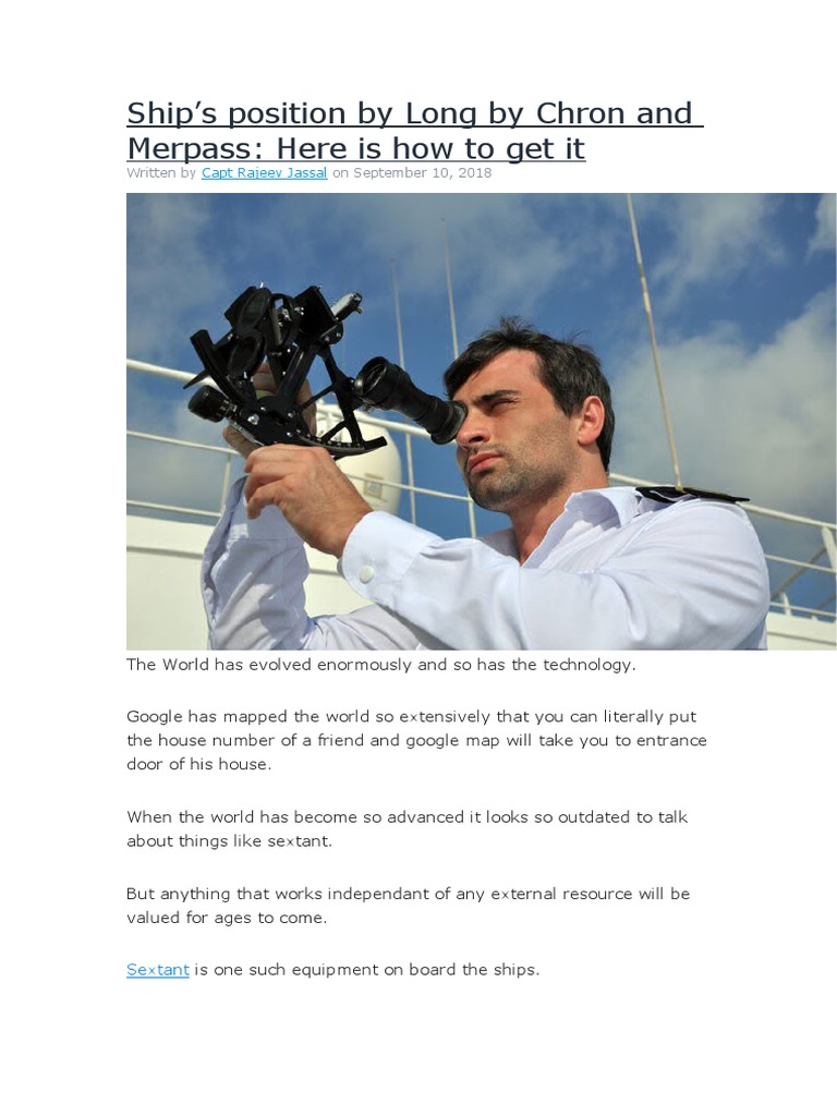 Ship's Position by Long by Chron and Merpass: Here Is How To Get It ...