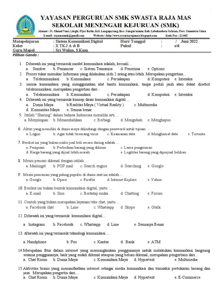 Soal Uas Sem 2 Sisdig X | PDF | Komputer