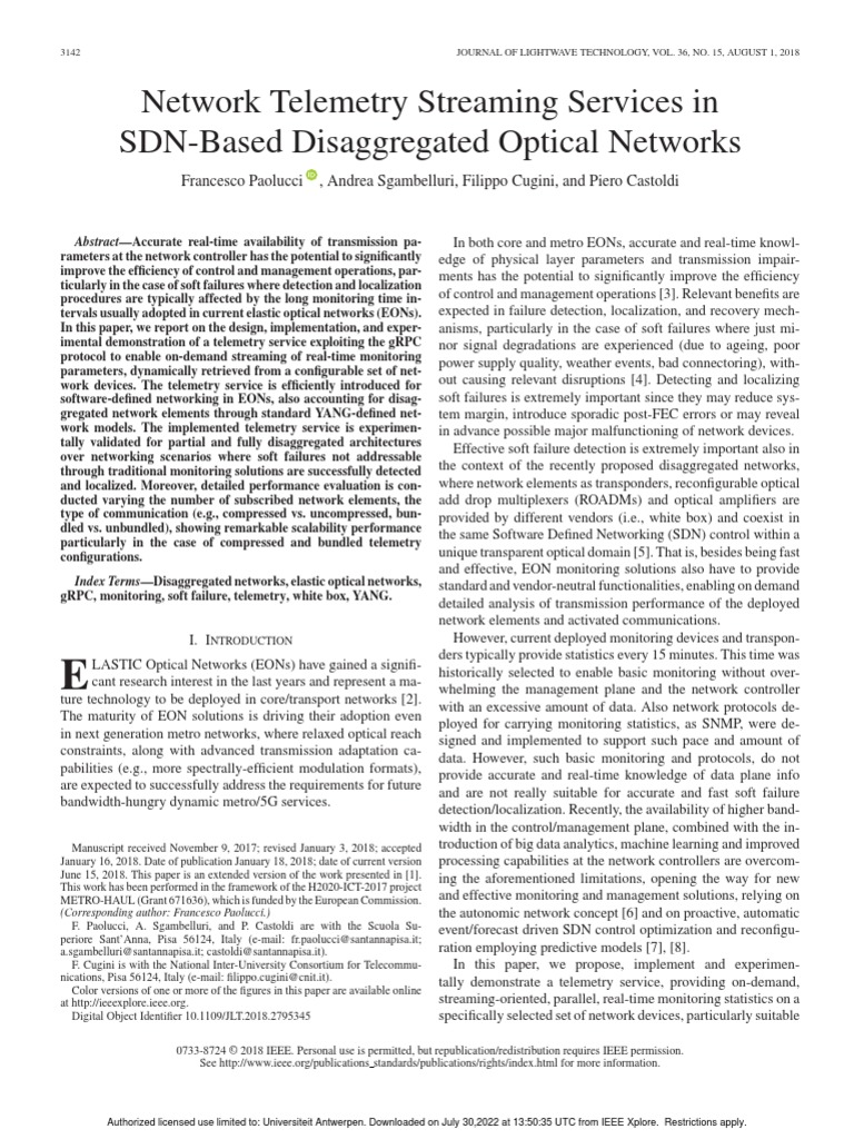 Network Telemetry Streaming Services in SDN-Based Disaggregated Optical ...