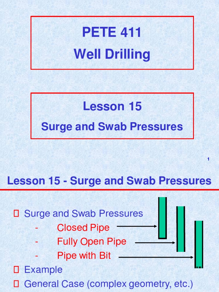 PETE 411 Well Drilling: Surge and Swab Pressures | PDF | Turbulence | Mechanical Engineering