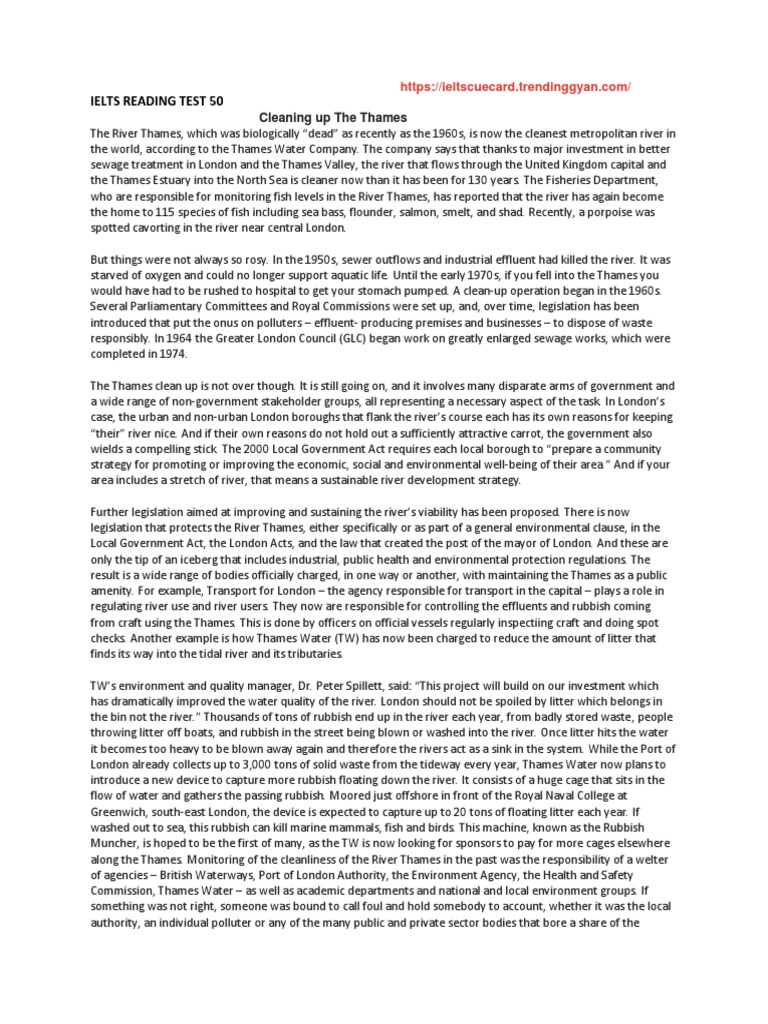 Ielts Reading Test 50: Cleaning Up The Thames | PDF | Cigarette ...