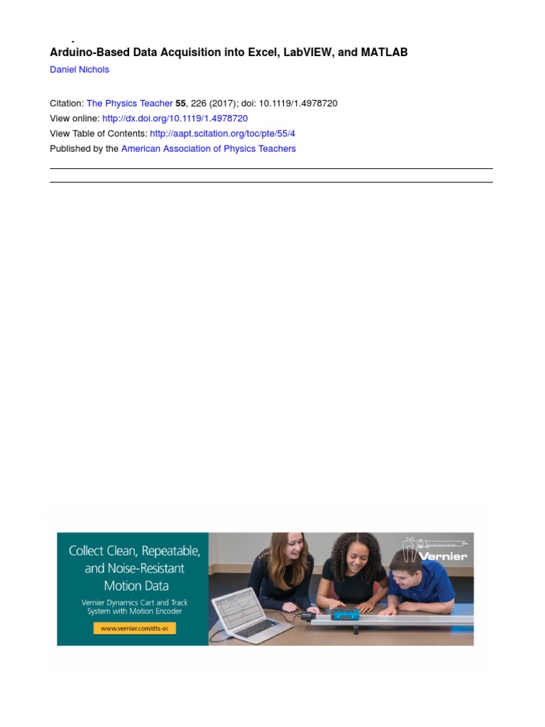 Arduino Based Data Acquisition Into Excel Labview And Matlab Pdf Microsoft Excel Arduino 