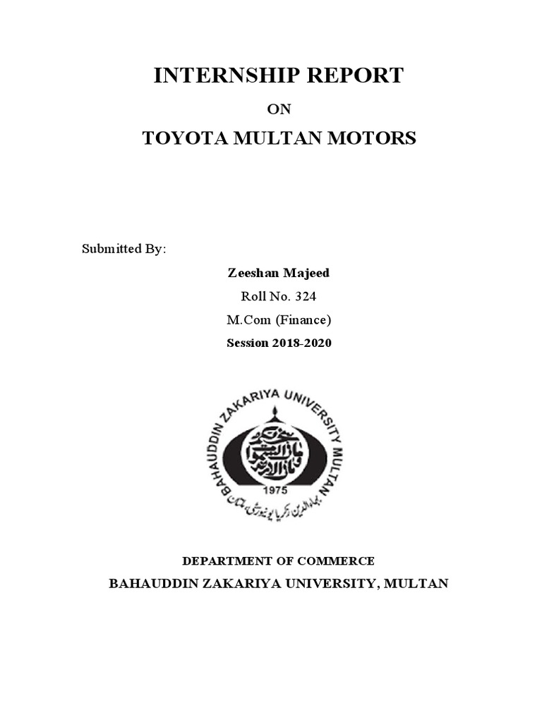 Toyota Multan Motors Internship Report | PDF | Inventory | Revenue