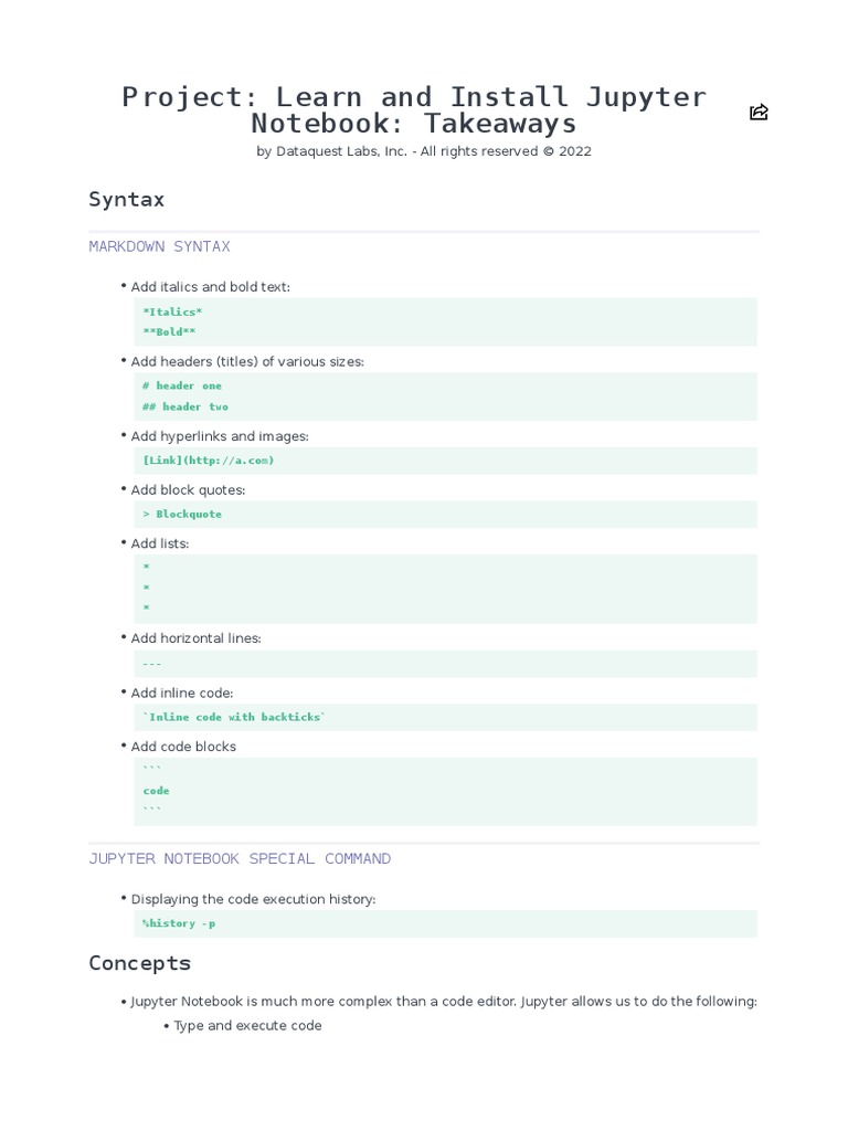 Project: Learn and Install Jupyter Notebook: Takeaways: Syntax | PDF ...