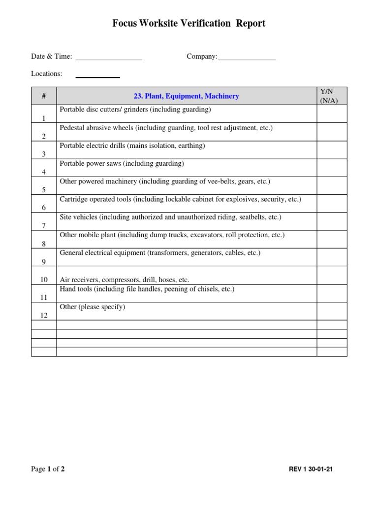 Plant, Equipment, Machinery - Verification | PDF