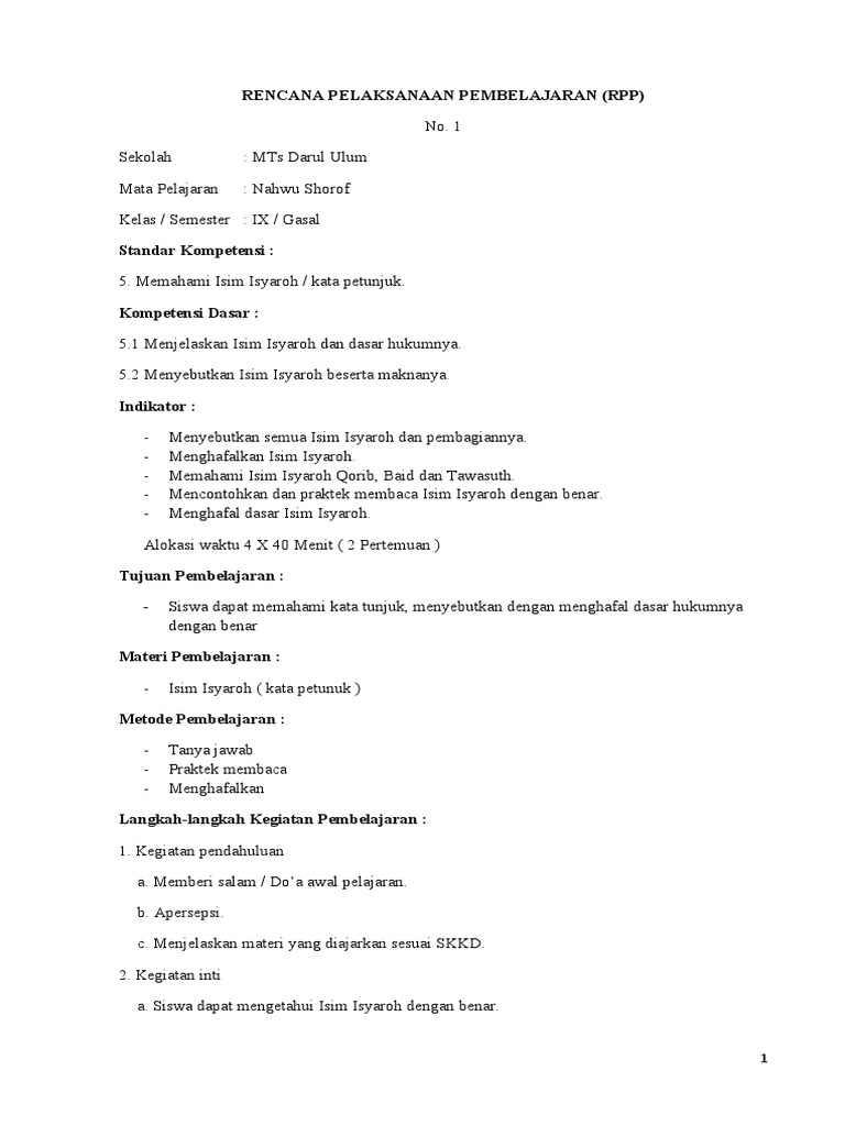 RPP Nahwu Shorof | PDF